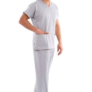 Men's Light Grey Scrub Set, Easy Care Nurse Uniform, Custom Scrub ...