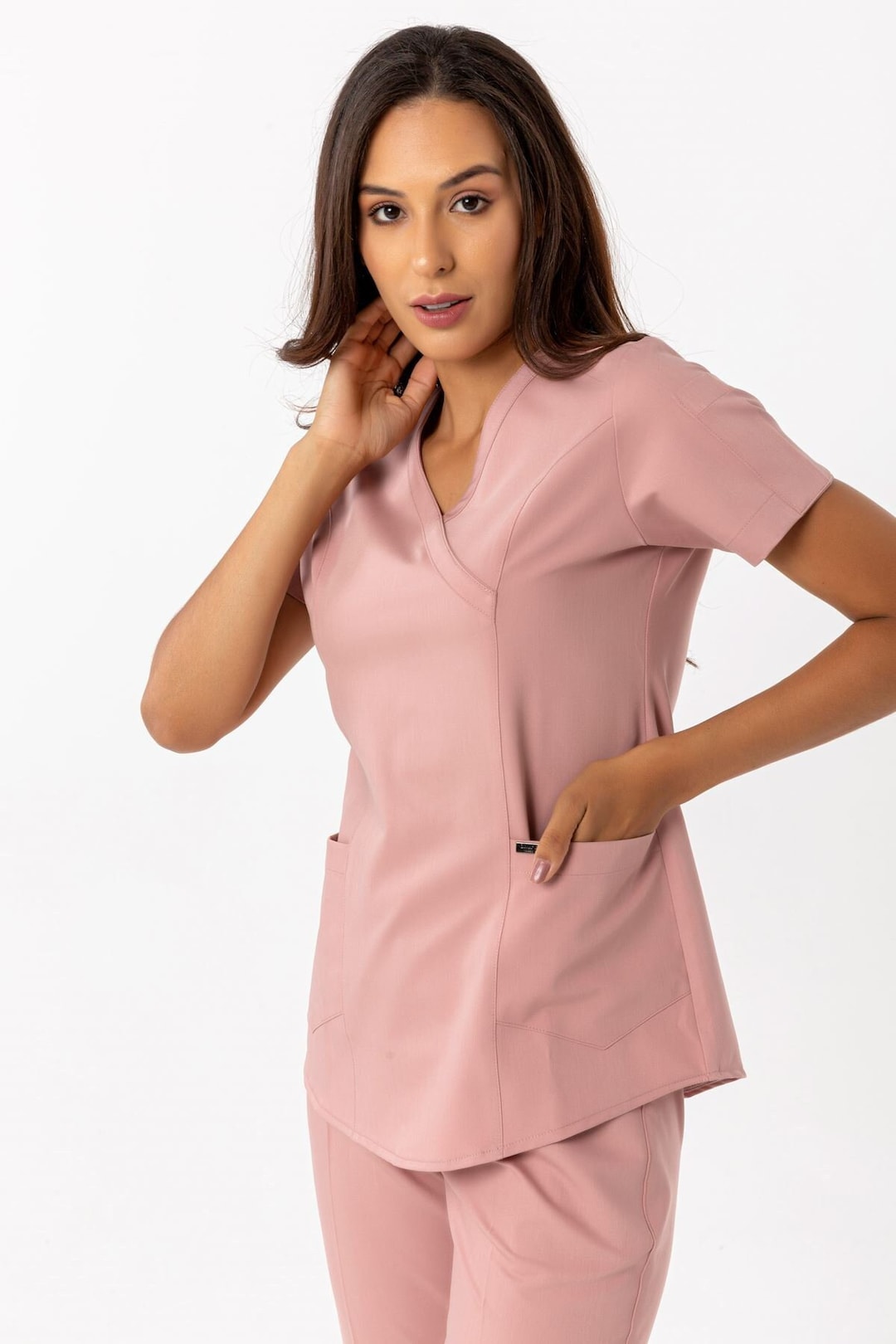 Comfortable Powder Color Scrub Set, Nurse Uniform, Elasticated Doctor ...