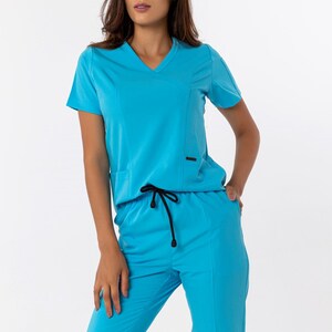 Comfortable Turquoise Blue Scrub Set, Nurse Uniform, Elasticated Doctor ...