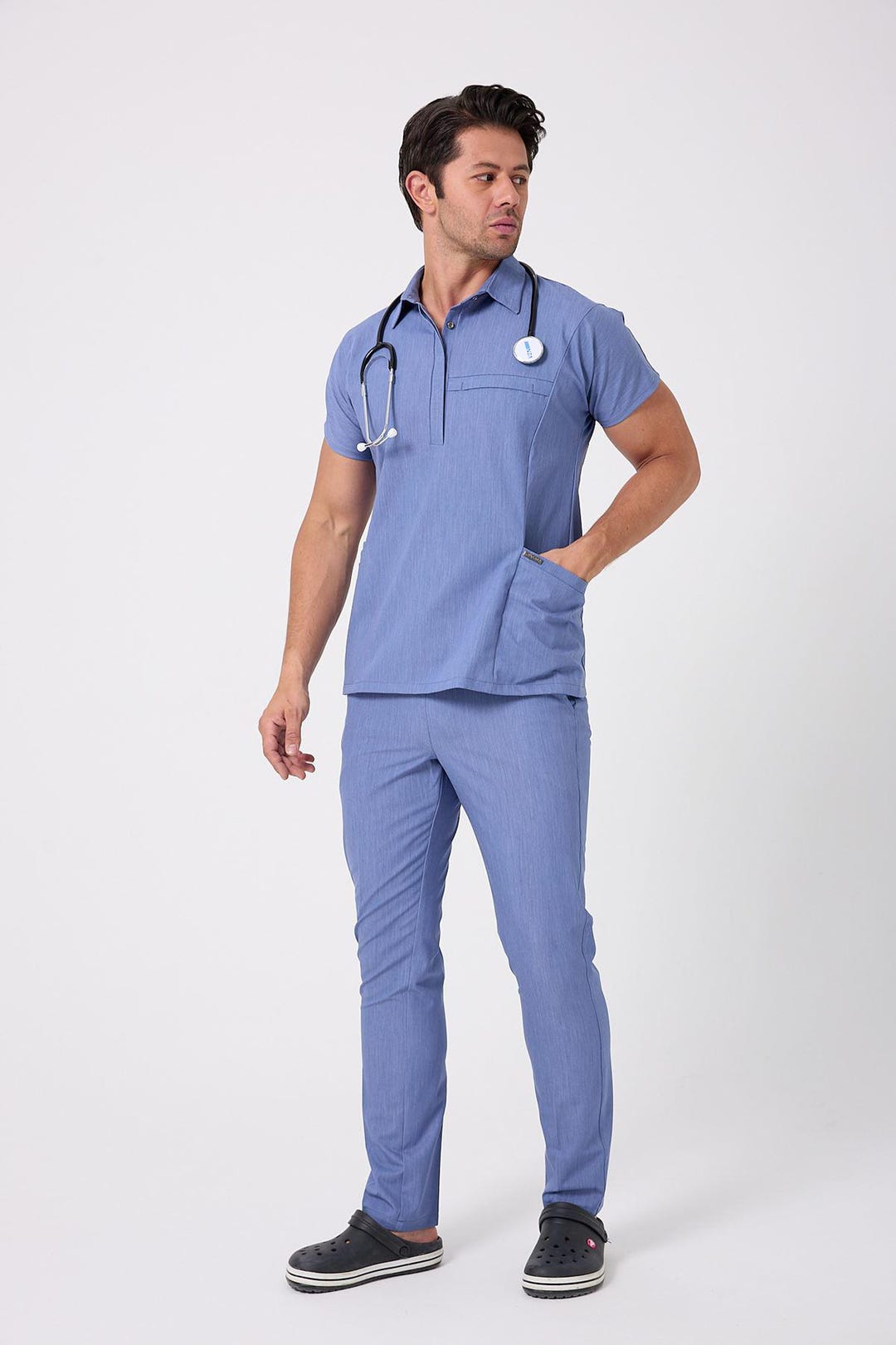 Light Blue Polo Scrub Set for Men – Modern Medical Uniform With Slim ...