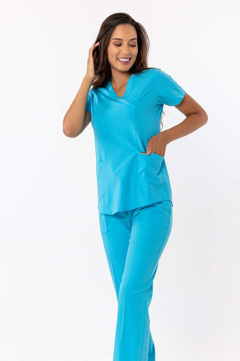 Comfortable Turquoise Blue Scrub Set, Nurse Uniform, Elasticated Doctor ...