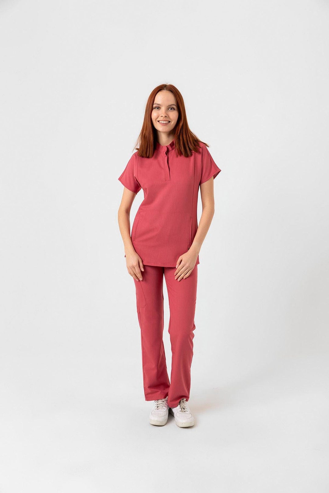 Women's Rose Scrub Set - High-collar, Lightweight, and Durable Medical ...