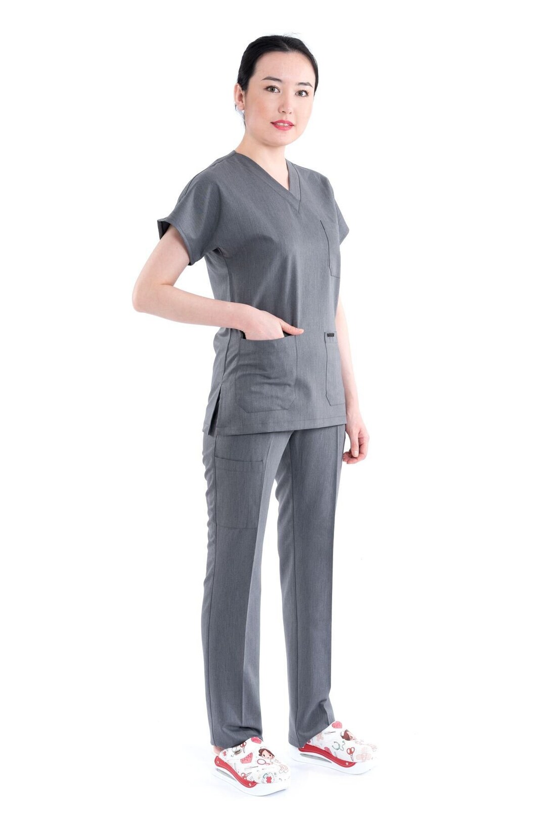 Soft Anthracite Gray Nurse Scrub Set, Nurse Uniform, Custom Scrub ...