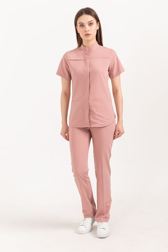 Powder Pink Color Scrub Set Nurse Uniform Elasticated Doctor - Etsy