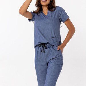 Comfortable Denim Color Scrub Set, Nurse Uniform,elasticated Doctor ...