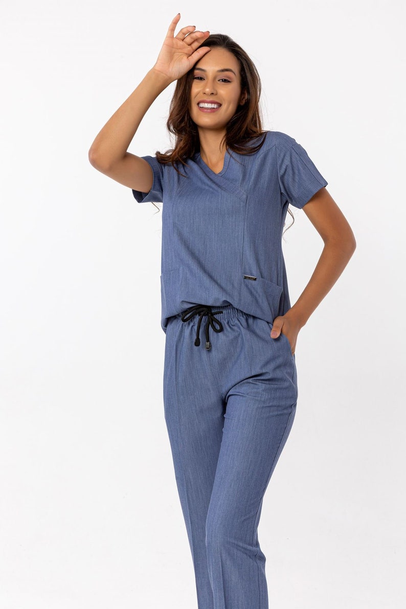 Comfortable Denim Color Scrub Set, Nurse Uniform,elasticated Doctor ...