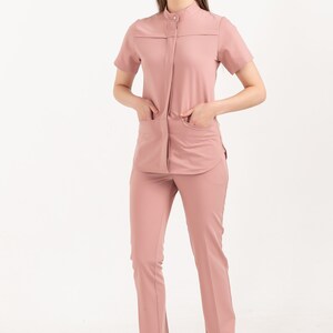 Powder Pink Color Scrub Set, Nurse Uniform, Elasticated Doctor Dentist ...