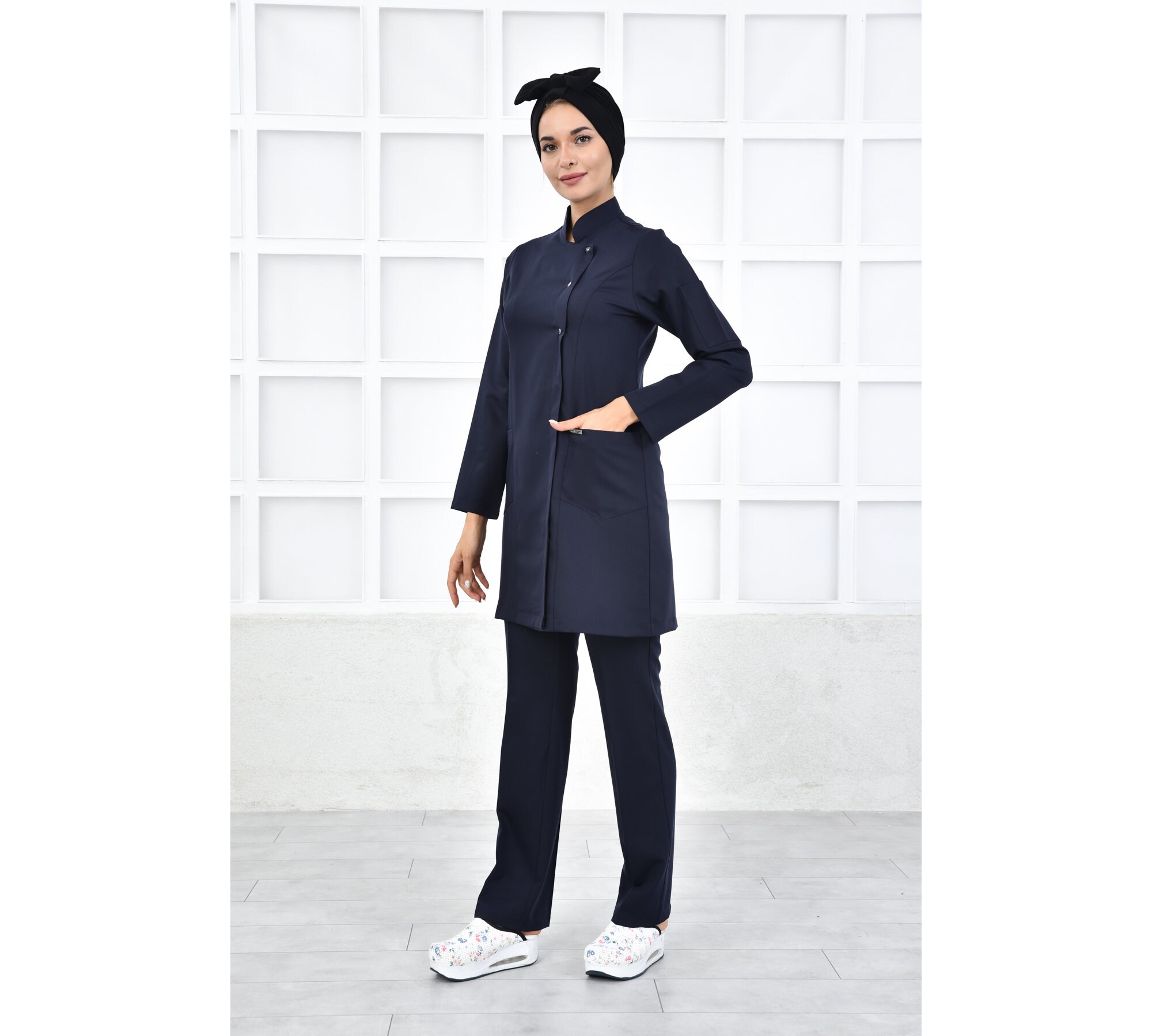 Muslim Scrubs Uniform, Dark Blue Nurse Uniform, Dentist Doctor Medical ...