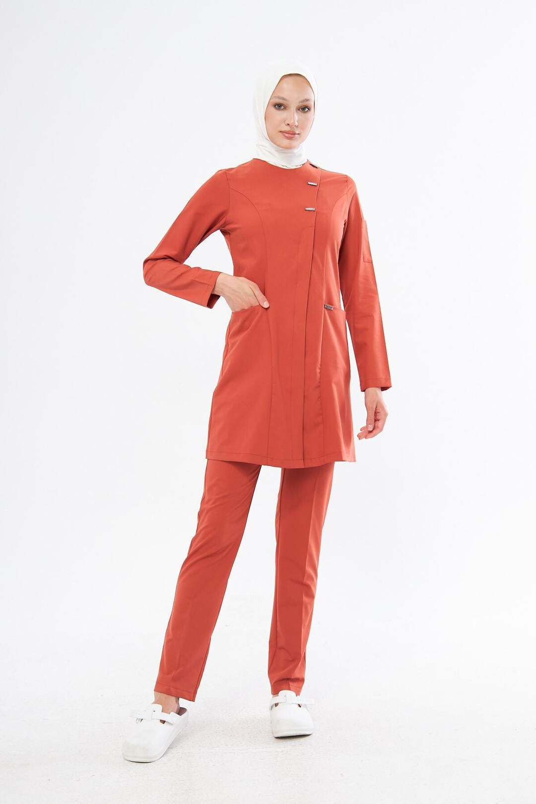 Modest Orange Scrub Set - Hijab-friendly Medical Uniform for Women ...
