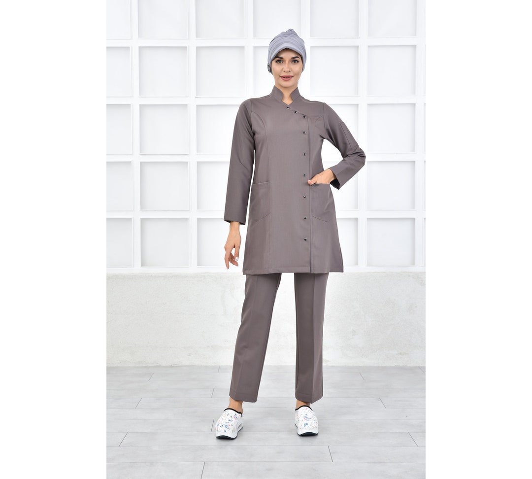 Add Your Own Text Embroidery to Scrub Uniforms, Dark Beige Scrub Set ...