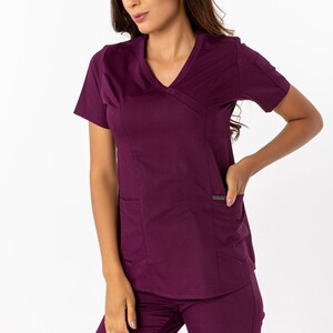 Comfortable Damson Plum Scrub Set, Nurse Uniform, Elasticated Doctor ...