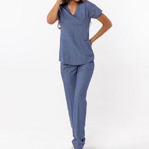 Comfortable Denim Color Scrub Set, Nurse Uniform,elasticated Doctor ...