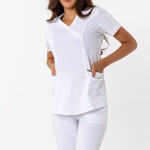 Comfortable White Scrub Set, Nurse Uniform, Elasticated Doctor Dentist ...