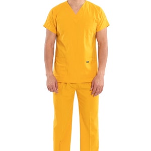 Men's Mustard Yellow Scrub Set, Easy Care Nurse Uniform, Custom Scrub ...