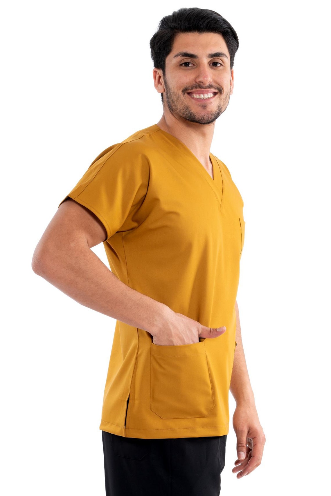 Men's V Neck Mustard Yellow Scrub Top Only Easy Care - Etsy