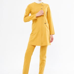 Stylish Mustard Yellow Scrub Set - Long Sleeve Medical Uniform for ...