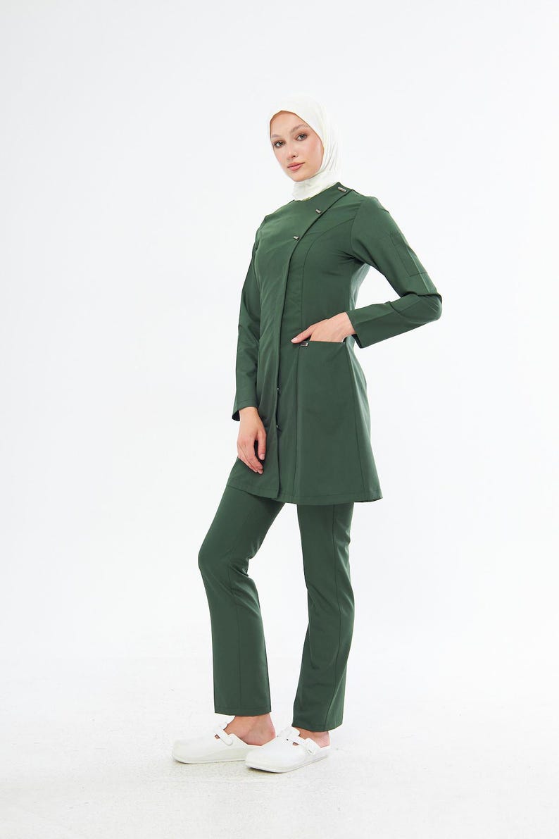Modest Green Scrub Set - Hijab-friendly Medical Uniform for Women ...