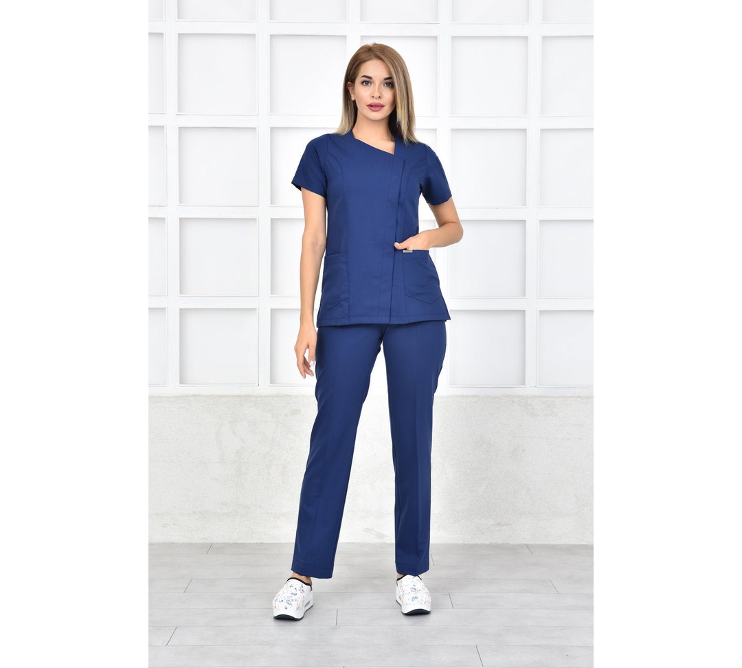 Personalized Embroidered Indigo Blue Scrub for Medical Professional ...