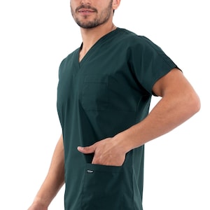 Men's Emerald Green Scrub Top Only, Comfortable Nurse Uniform, Custom ...