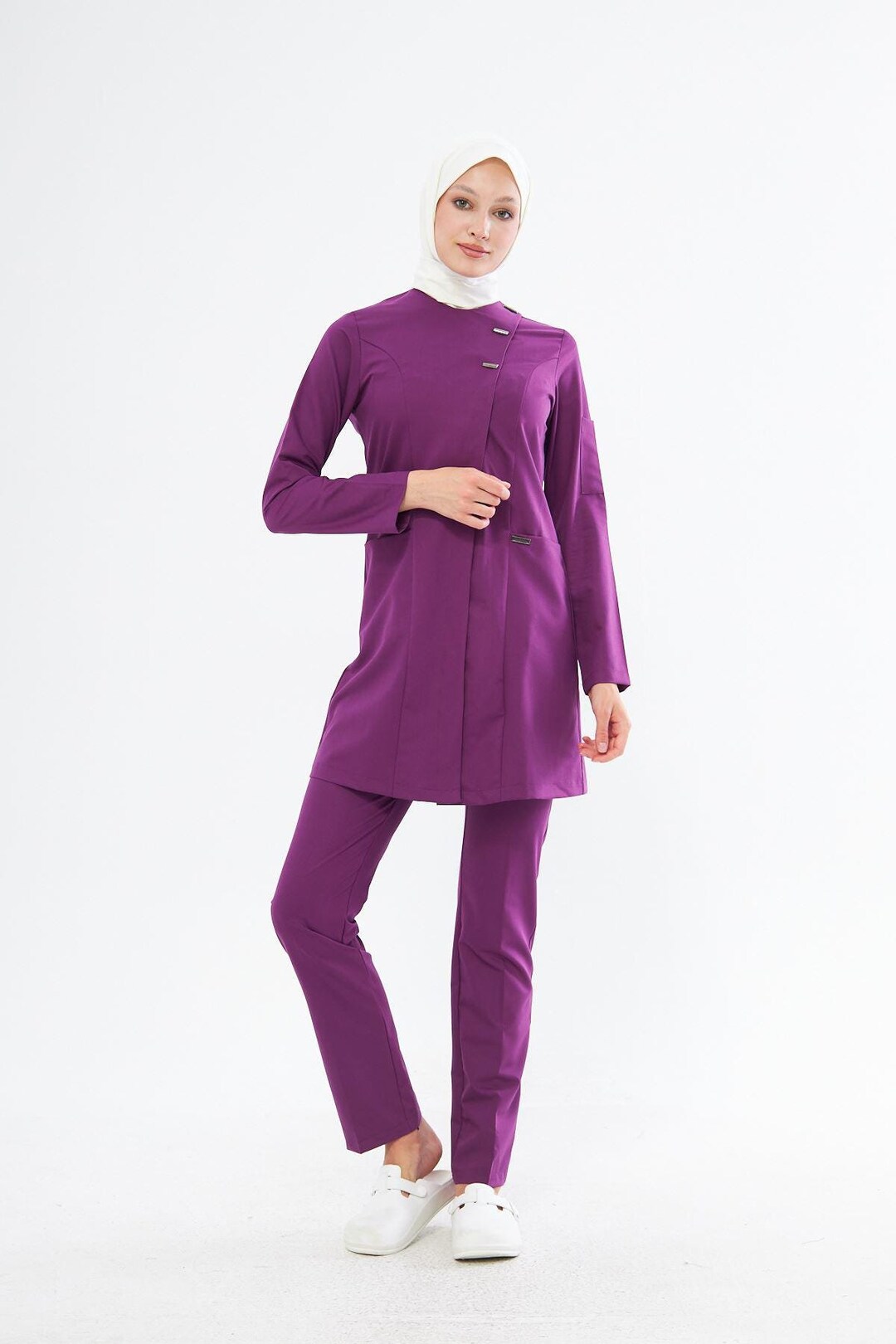 Modest Purple Scrubs - Long Sleeve Medical Uniform for Professional ...