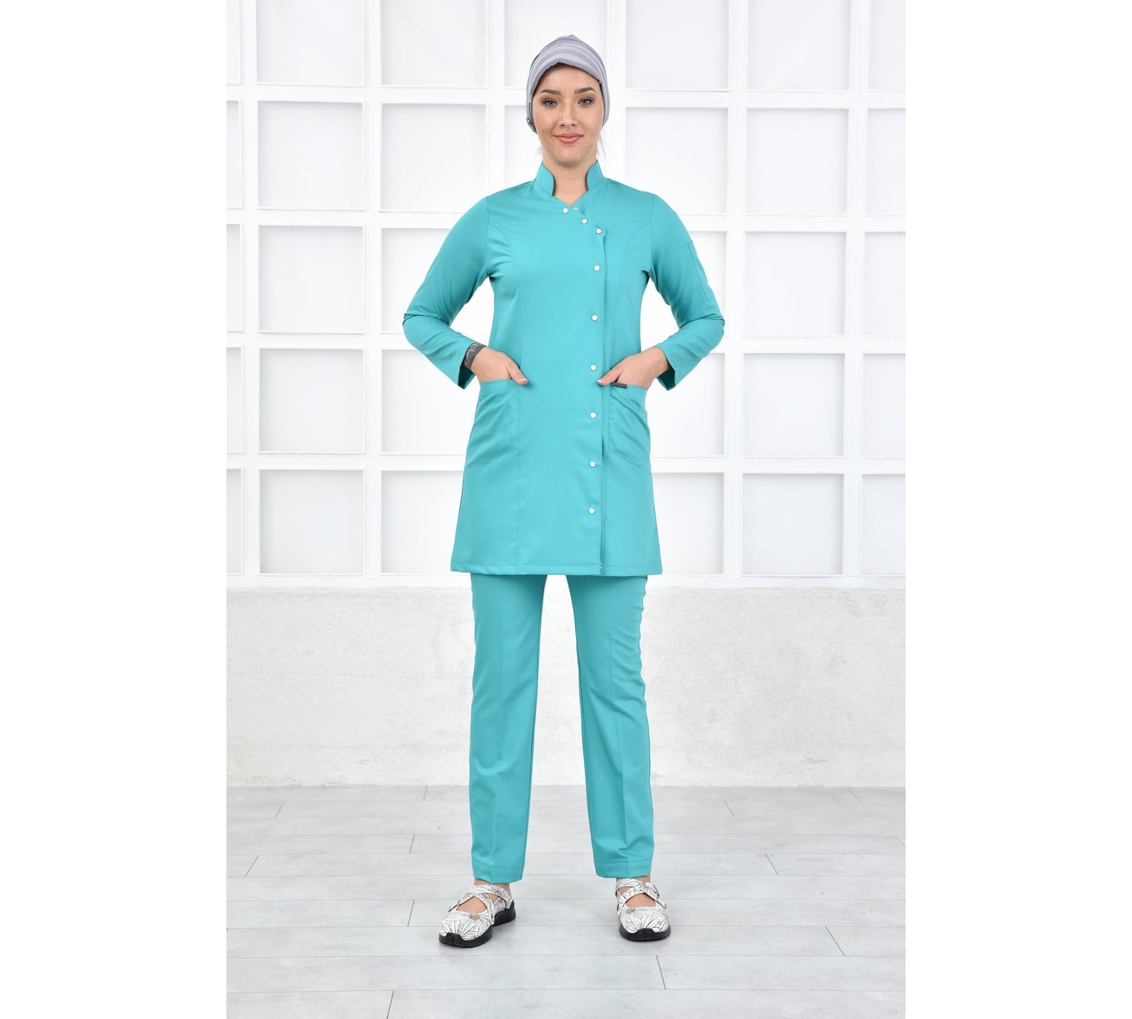 Muslim Scrubs Uniform, Turquoise Green Nurse Uniform, Dentist Doctor ...