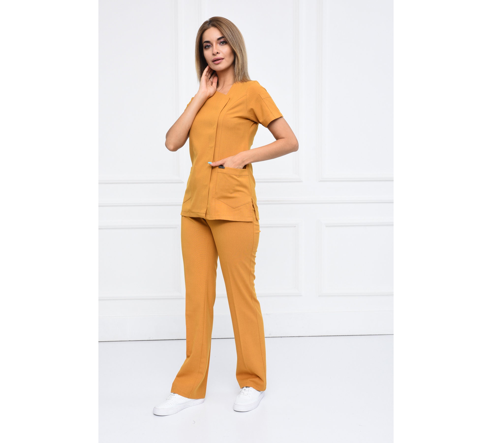 Add Your Own Text Embroidery to Scrub Uniforms, Santana Mustard ...