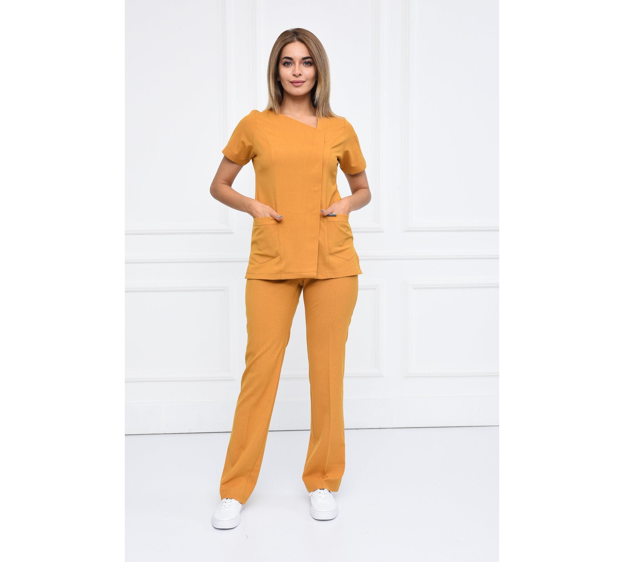 Add Your Own Text Embroidery to Scrub Uniforms, Santana Mustard ...