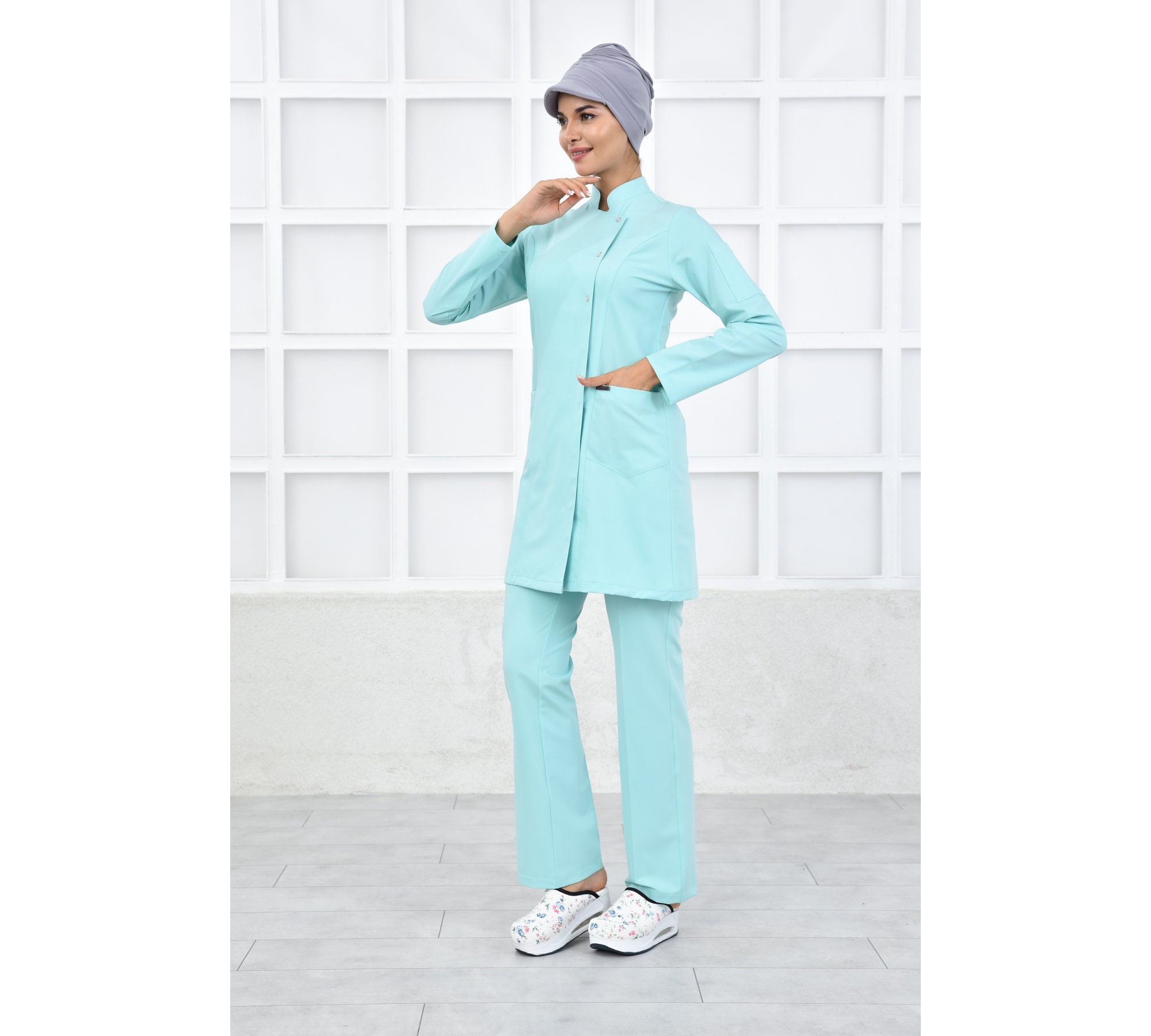 Muslim Scrubs Uniform, Light Watergreen Nurse Uniform, Dentist Doctor ...