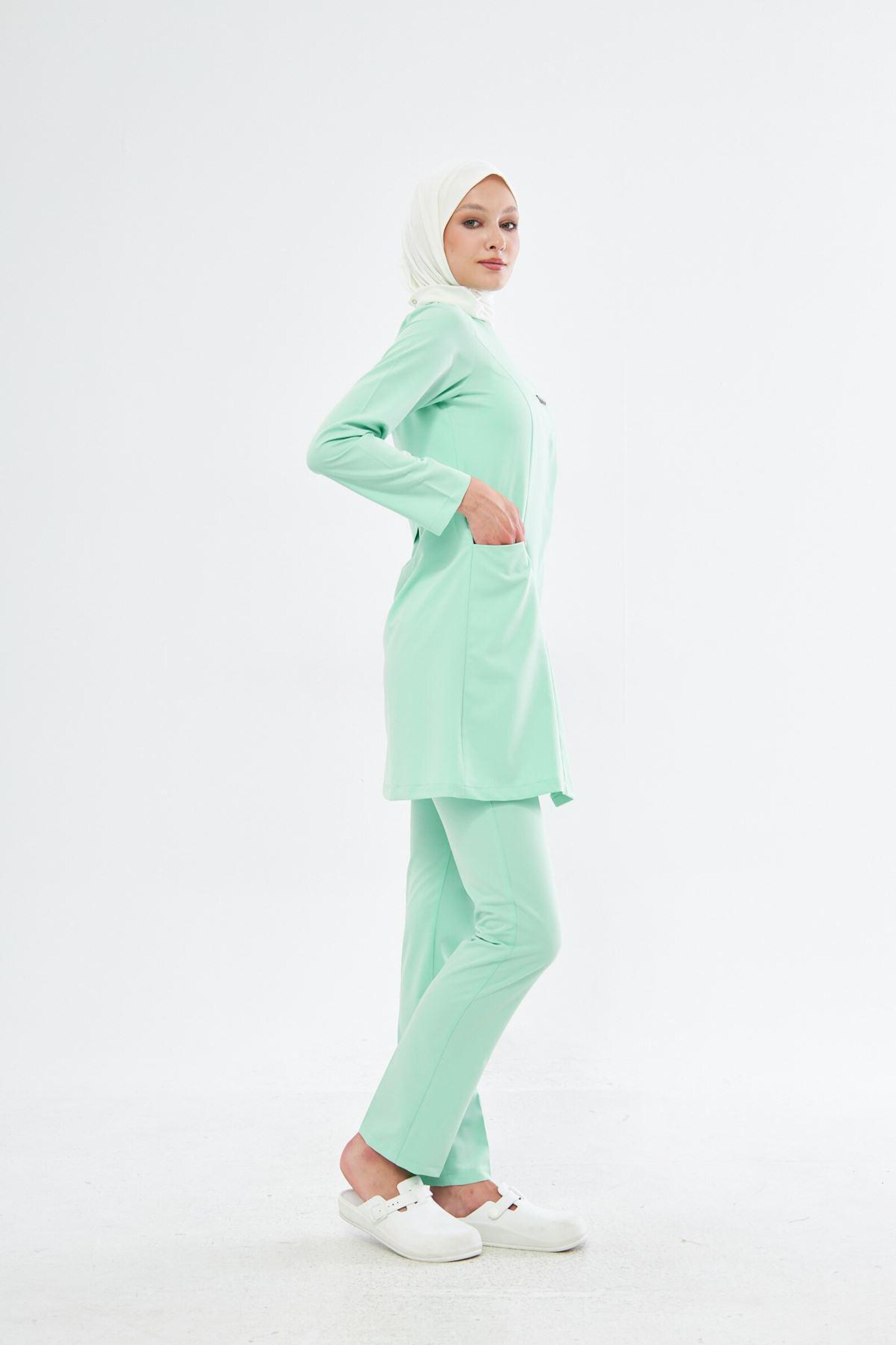 Modest Mint Green Scrubs - Long Sleeve Medical Uniform for Professional ...