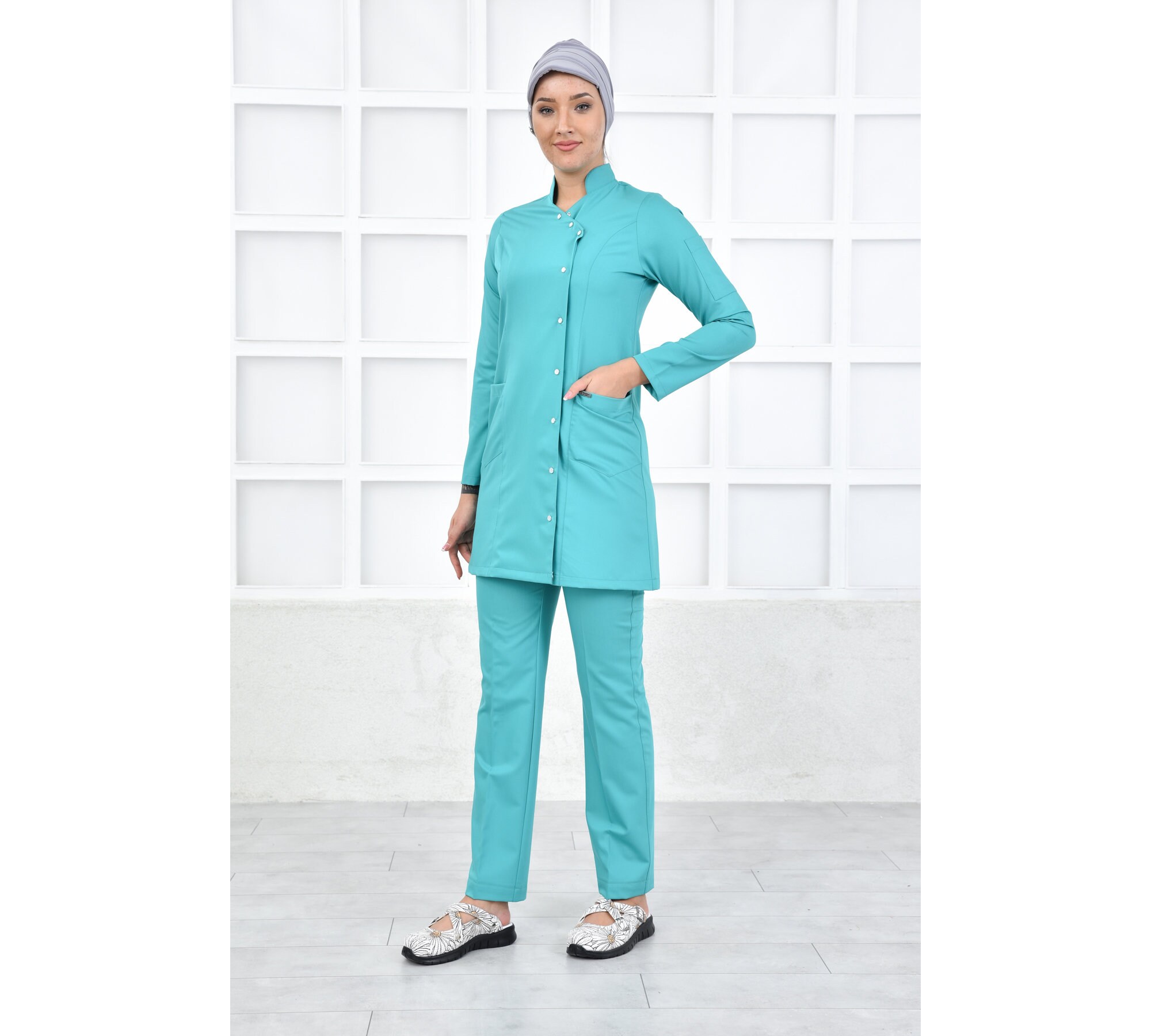 Muslim Scrubs Uniform, Turquoise Green Nurse Uniform, Dentist Doctor ...