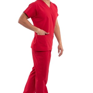 Men's Red Scrub Set, Easy Care Nurse Uniform, Custom Scrub,terry Cotton ...