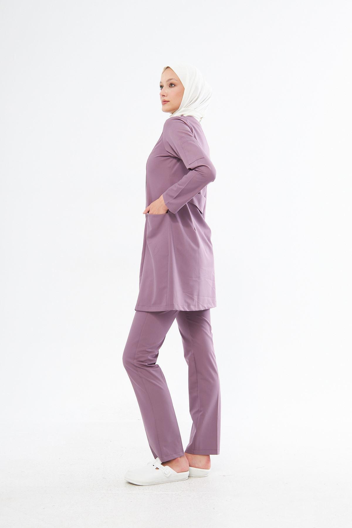 Modest Lilac Scrubs - Long Sleeve Medical Uniform for Professional ...
