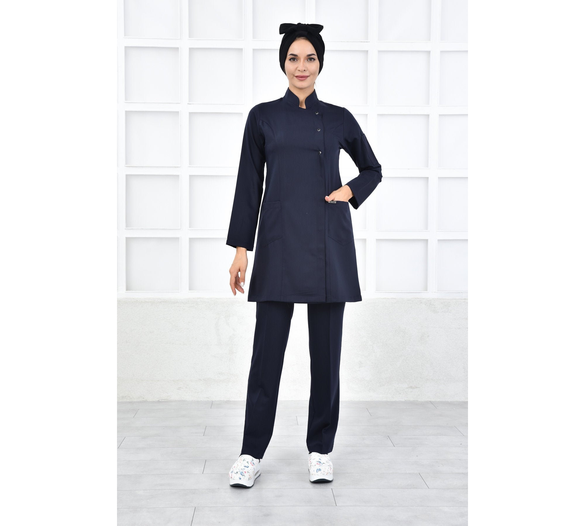 Muslim Scrubs Uniform, Dark Blue Nurse Uniform, Dentist Doctor Medical ...