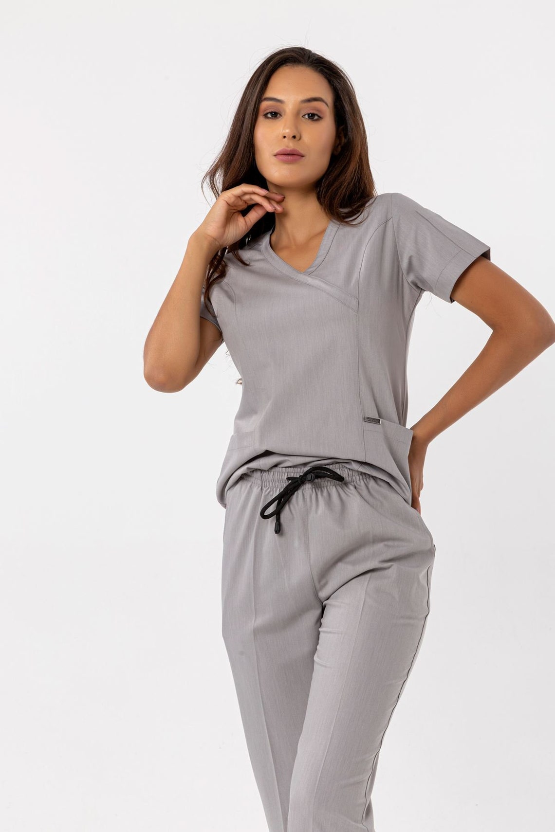 Comfortable Light Grey Scrub Set, Nurse Uniform,elasticated Doctor ...