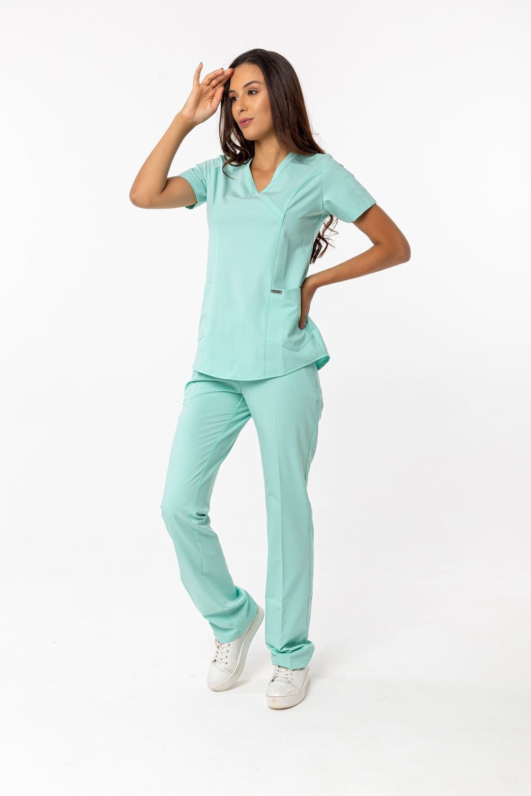Comfortable Water Green Scrub Set, Nurse Uniform, Elasticated Doctor ...