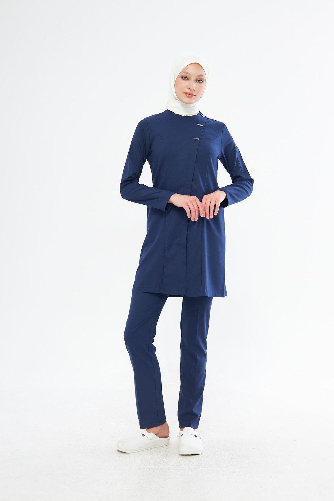 Modest Navy Scrub Set - Hijab-friendly Medical Uniform for Women ...