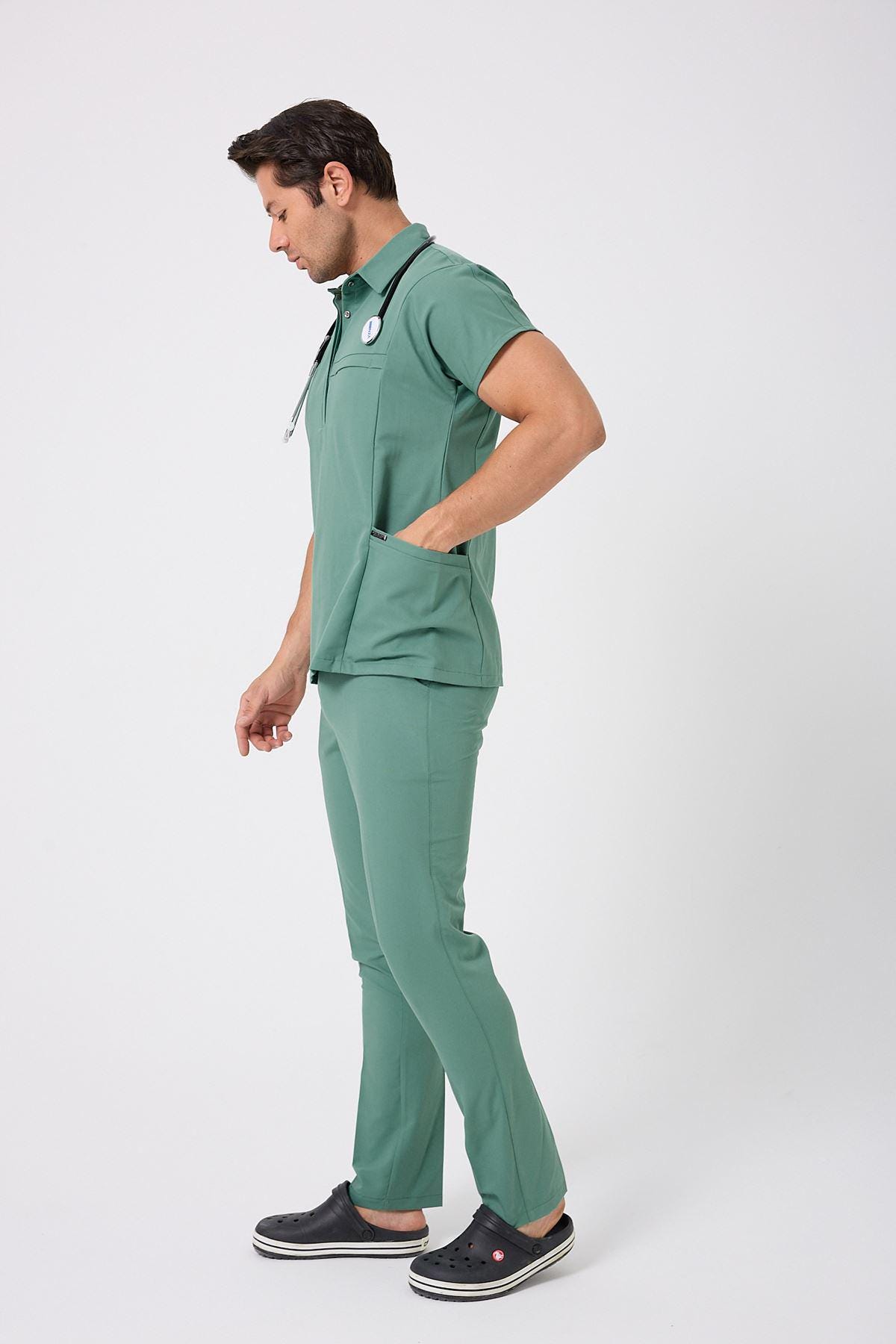 Surgical Green Polo Collar Scrub Set for Men – Comfortable Short Sleeve ...