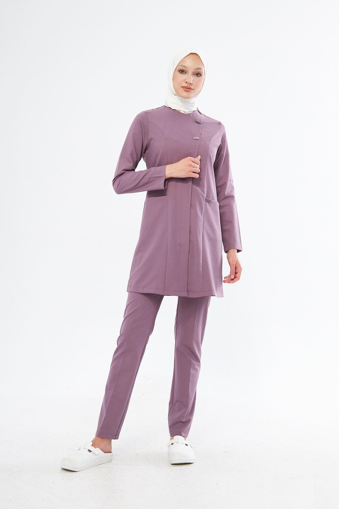 Modest Lilac Scrubs - Long Sleeve Medical Uniform for Professional ...