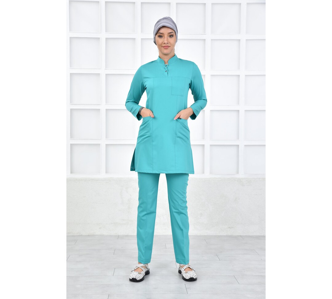 Muslim Scrubs Uniform, Turquoise Green Nurse Uniform, Dentist Doctor ...