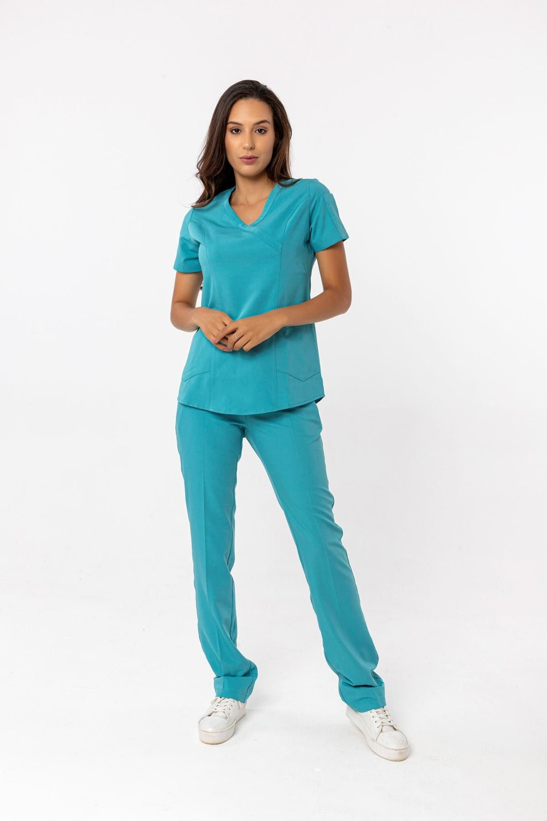 Comfortable Turquoise Green Scrub Set, Nurse Uniform, Elasticated ...