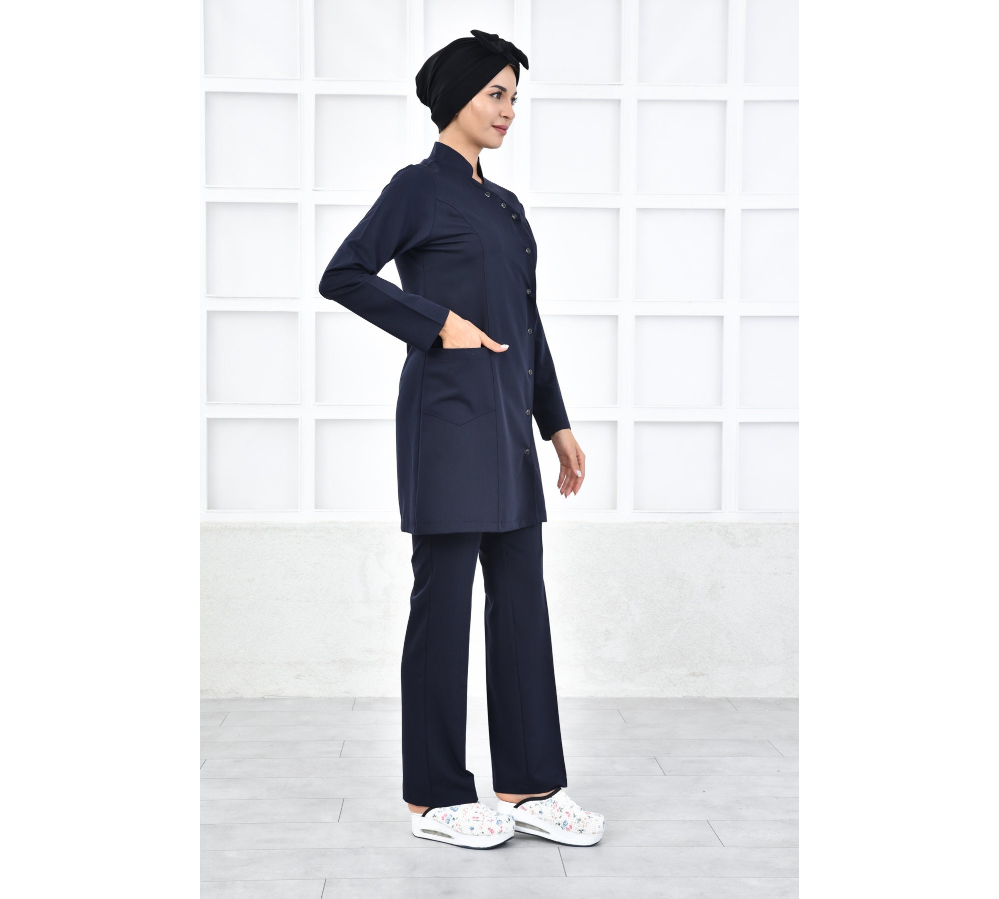 Muslim Scrubs Uniform, Dark Blue Nurse Uniform, Dentist Doctor Medical ...