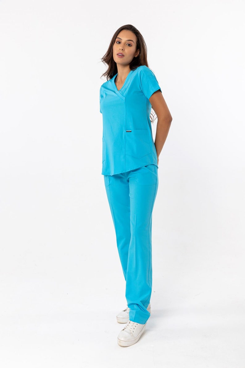 Comfortable Turquoise Blue Scrub Set Nurse Uniform - Etsy