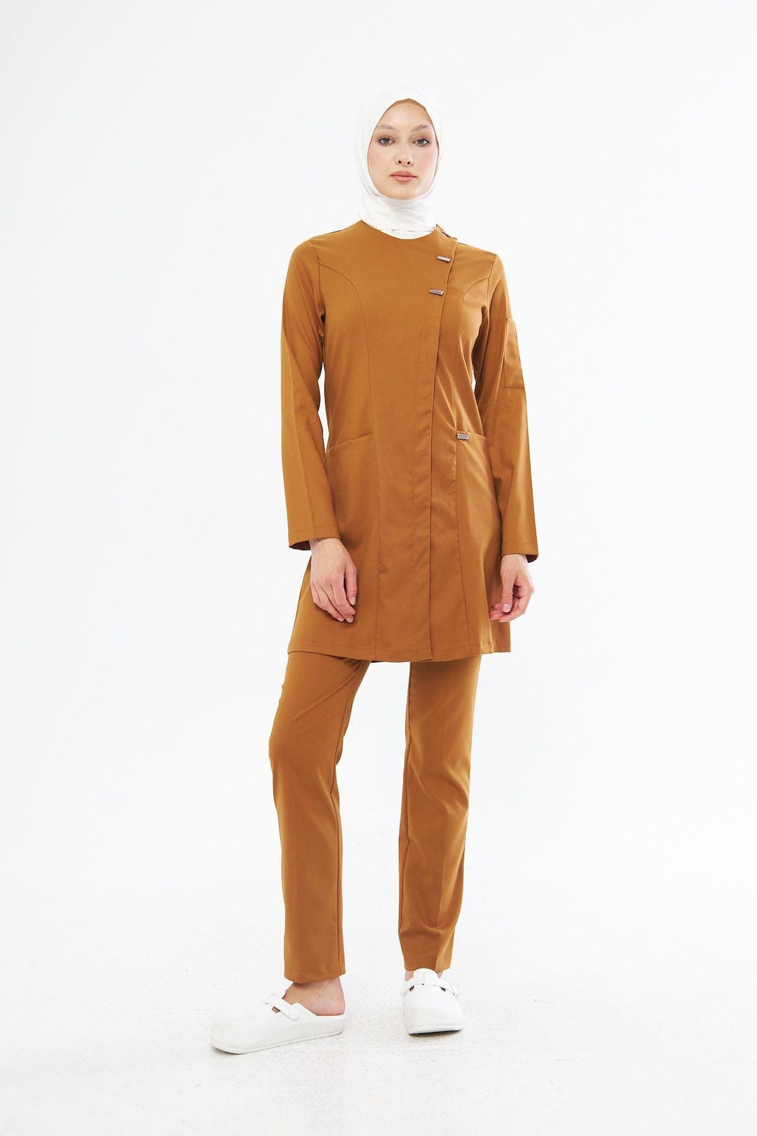 Modest Camel Scrubs - Long Sleeve Medical Uniform for Professional ...