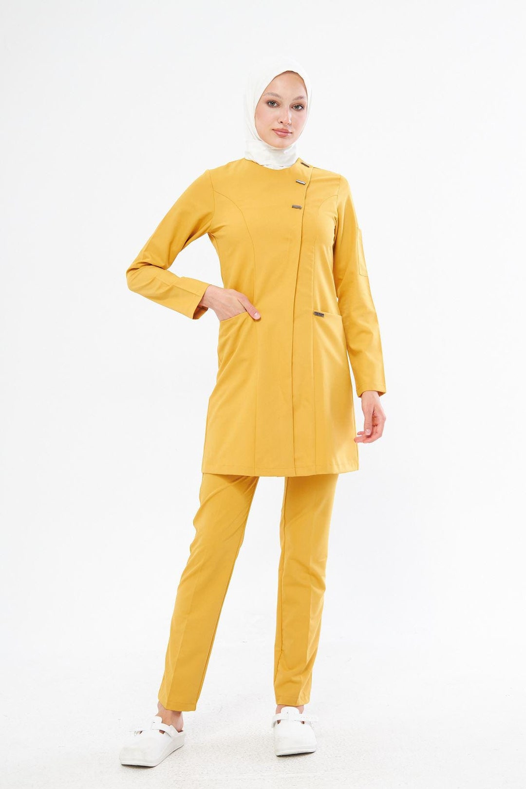 Stylish Mustard Yellow Scrub Set - Long Sleeve Medical Uniform for ...