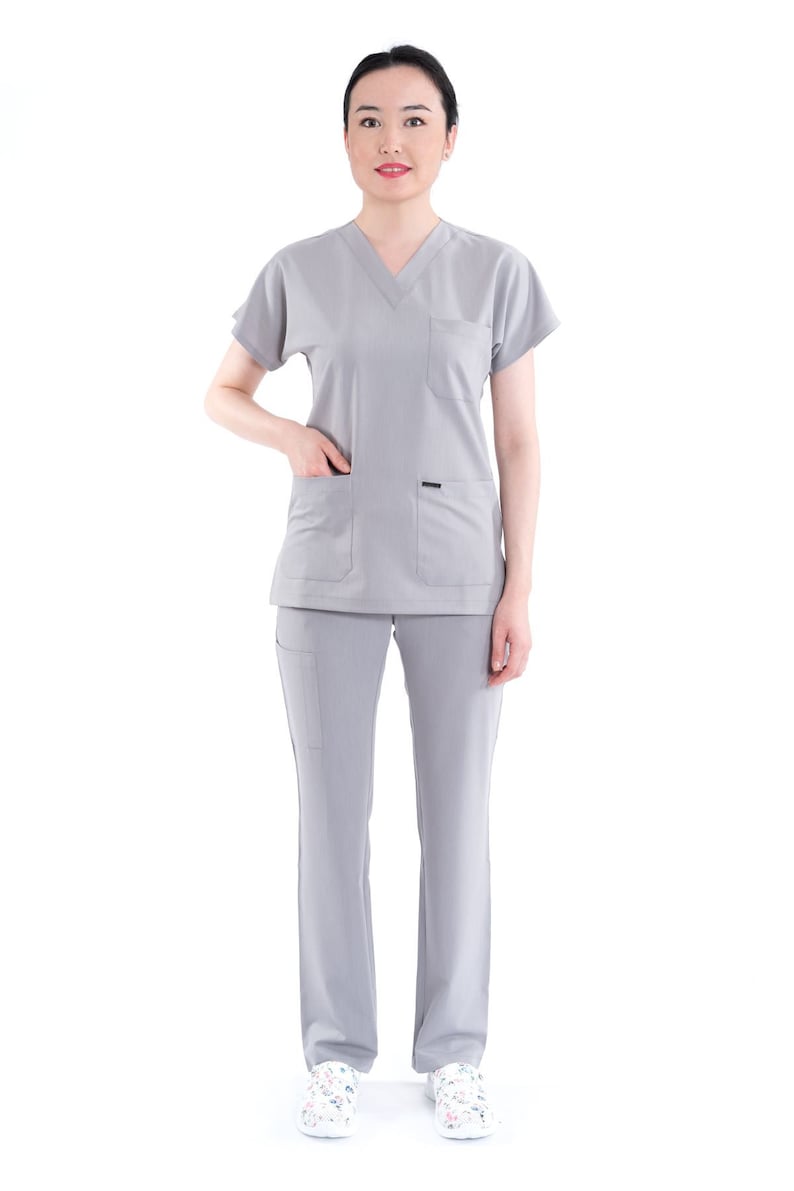 Comfortable Light Gray Nurse Scrub Set Nurse Uniform Custom - Etsy