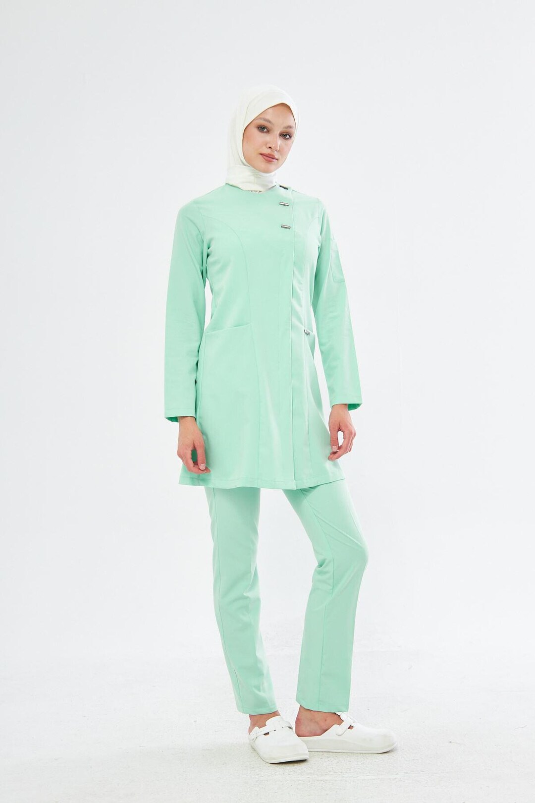 Modest Mint Green Scrubs - Long Sleeve Medical Uniform for Professional ...