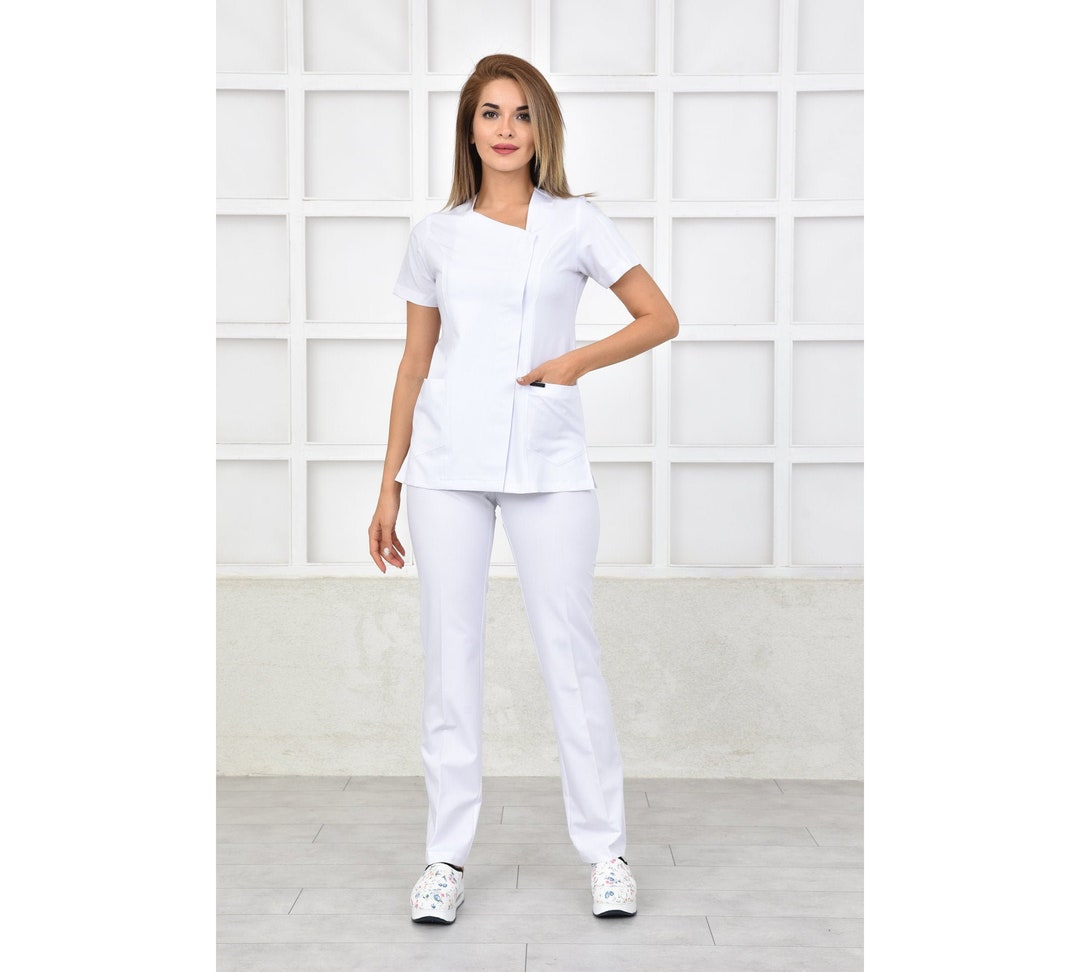 Personalized Embroidered Optic White Scrub for Medical Professional ...