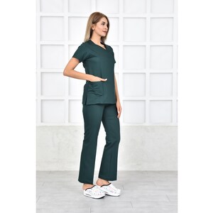 Embroidered Women's Emerald Green Medical Scrub Set With ...