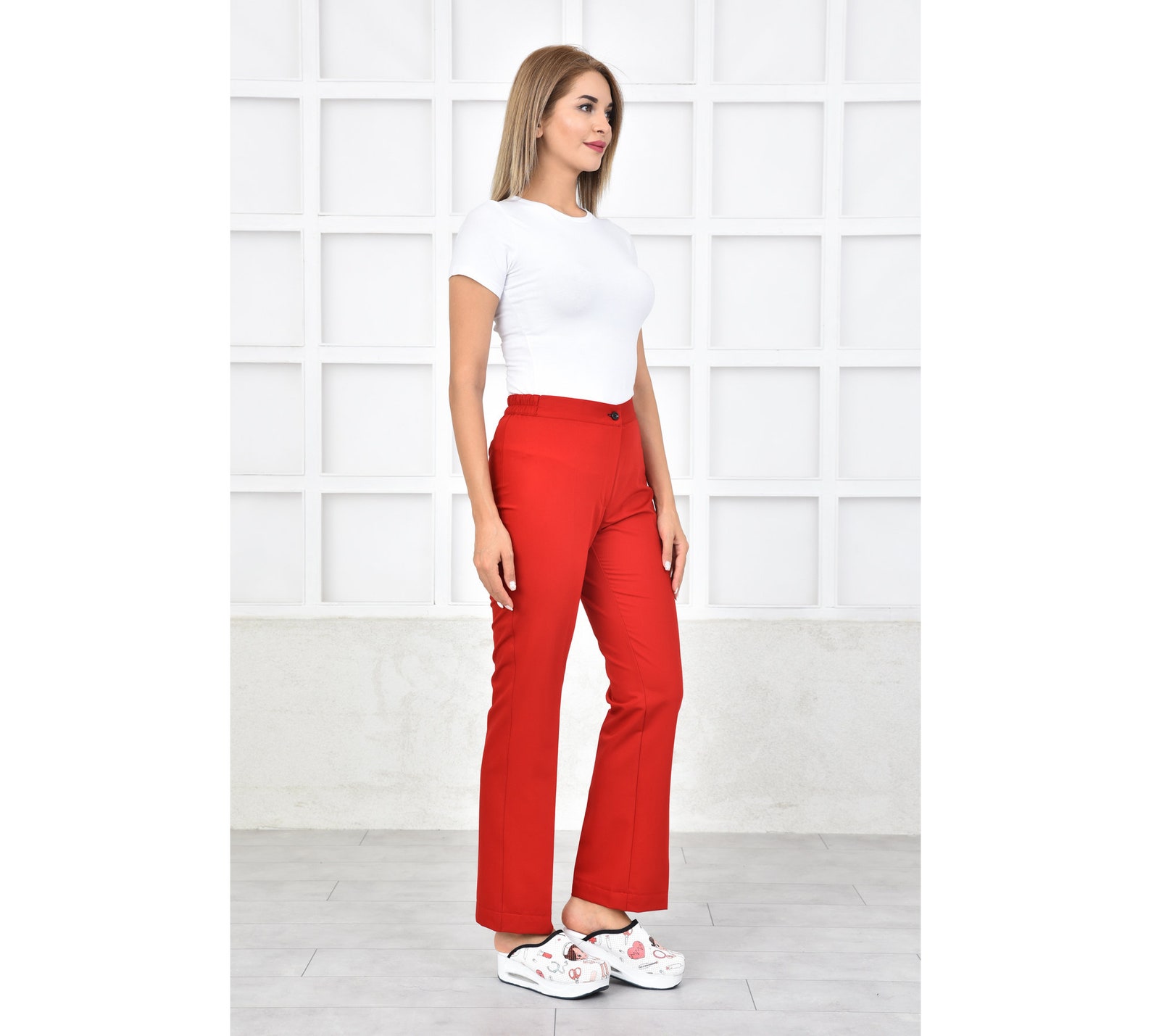 Nurse Doctor Scrubs Bottom, Red Medical Scrub Pants for Women ...