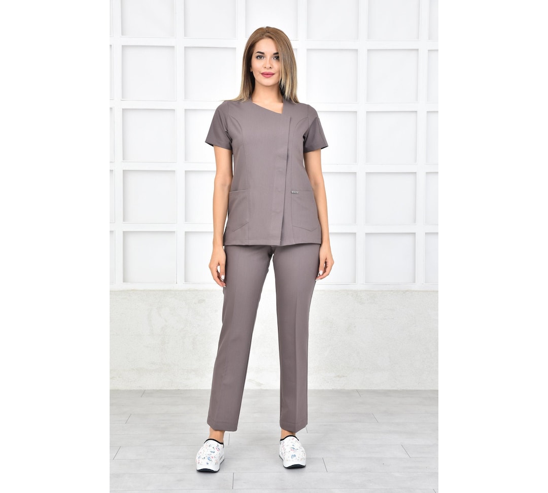 Personalized Embroidered Dark Beige Scrub for Medical Professional ...
